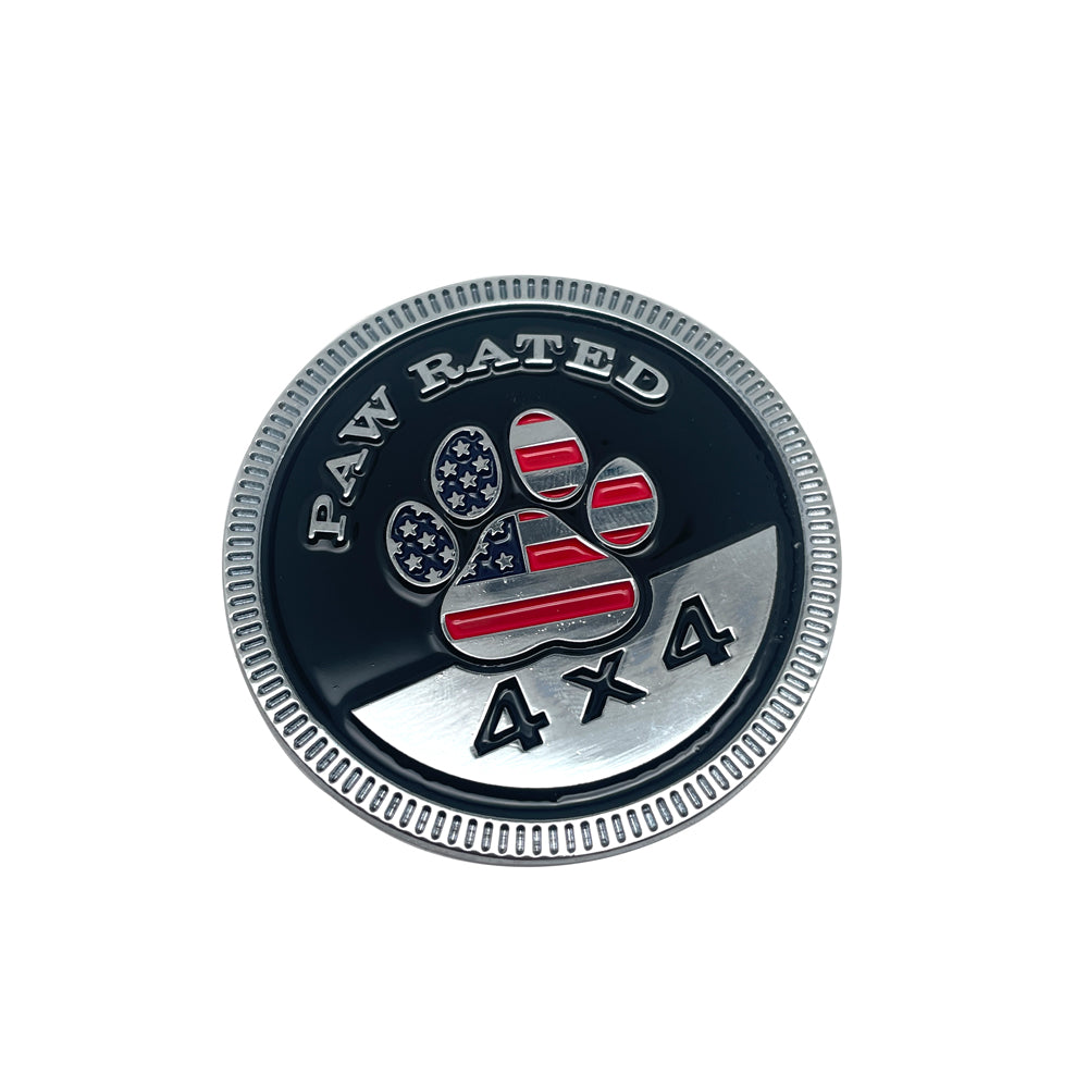 American Flag Paw Rated 4X4 Metal Badge – Badgeslide