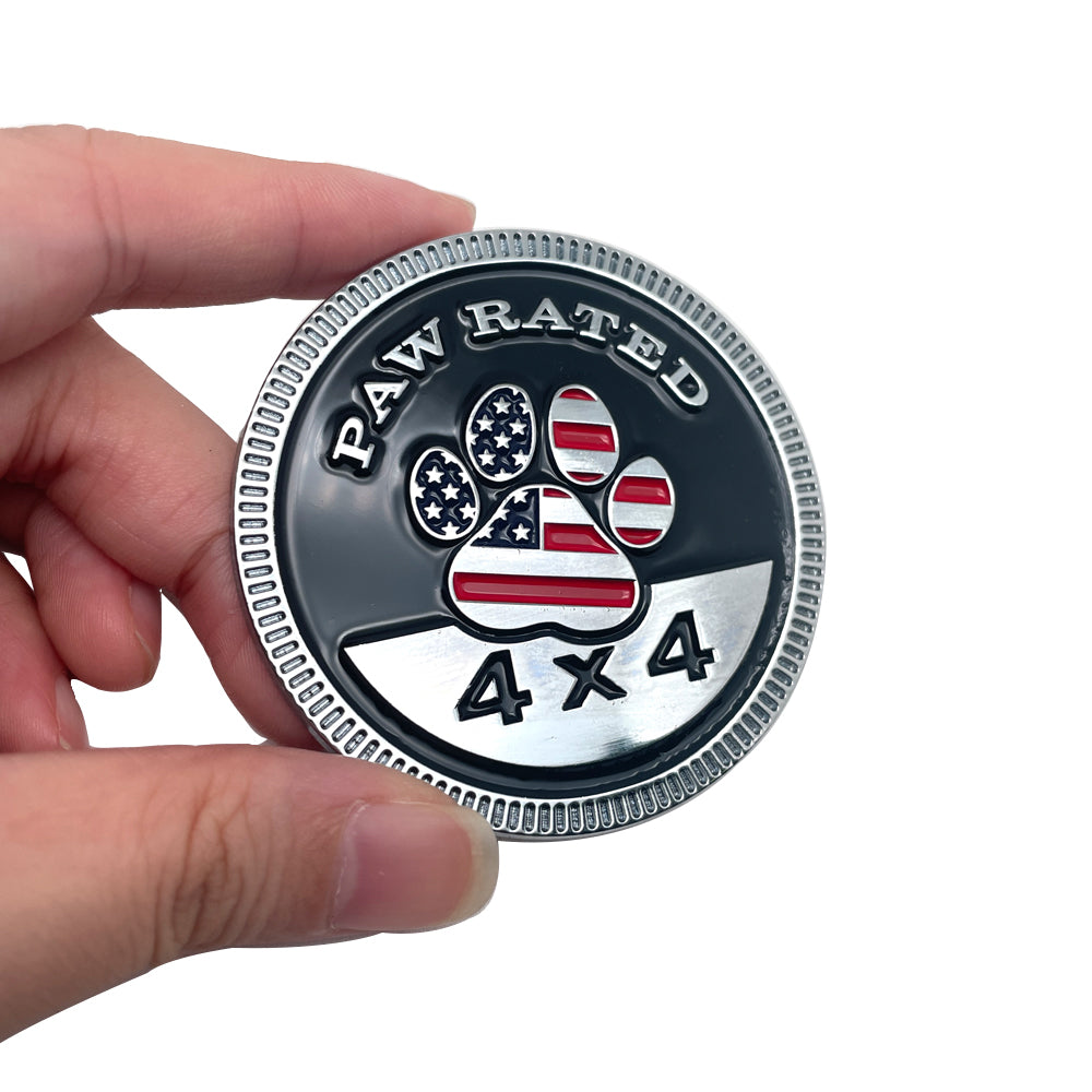 American Flag Paw Rated 4X4 Metal Badge – Badgeslide
