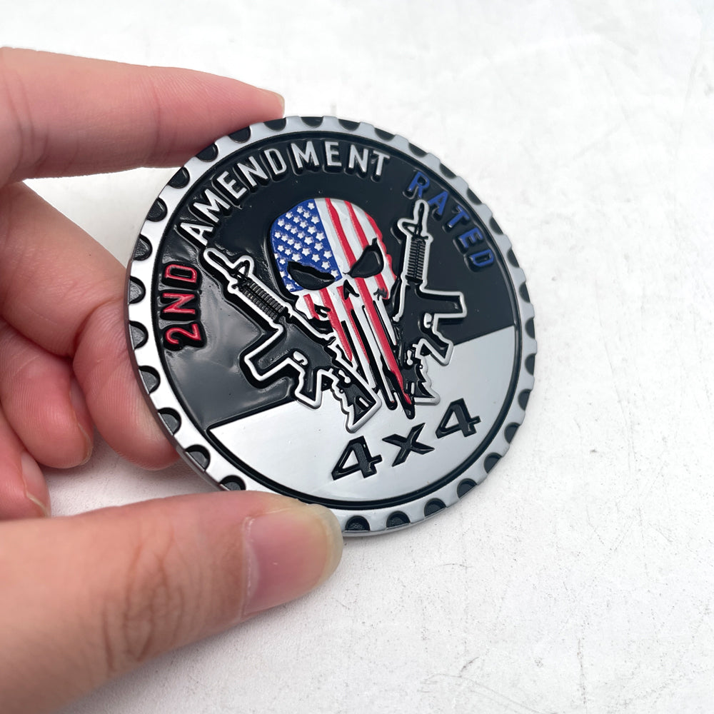 American Flag Skull 2nd AMENDMENT Rated 4X4 Metal Badge – Badgeslide