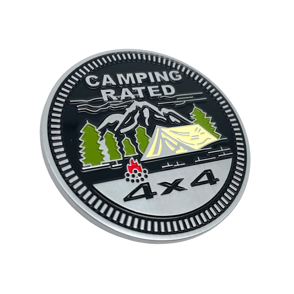 CAMPING Rated 4X4 Metal Badge – Badgeslide