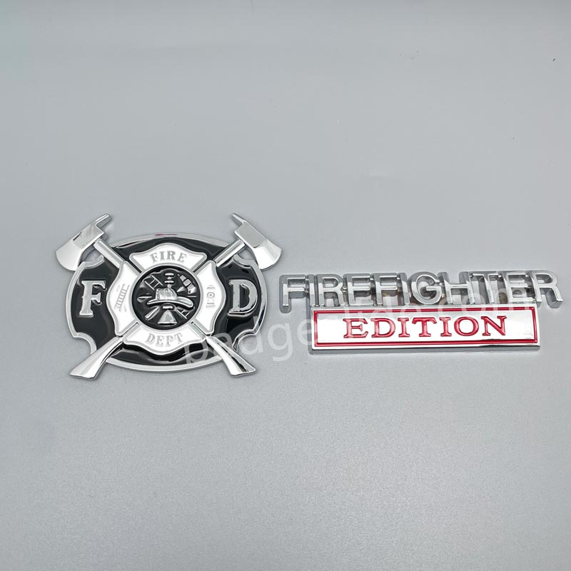 FD Firefighter Set Metal Emblem Solid Badge – Badgeslide