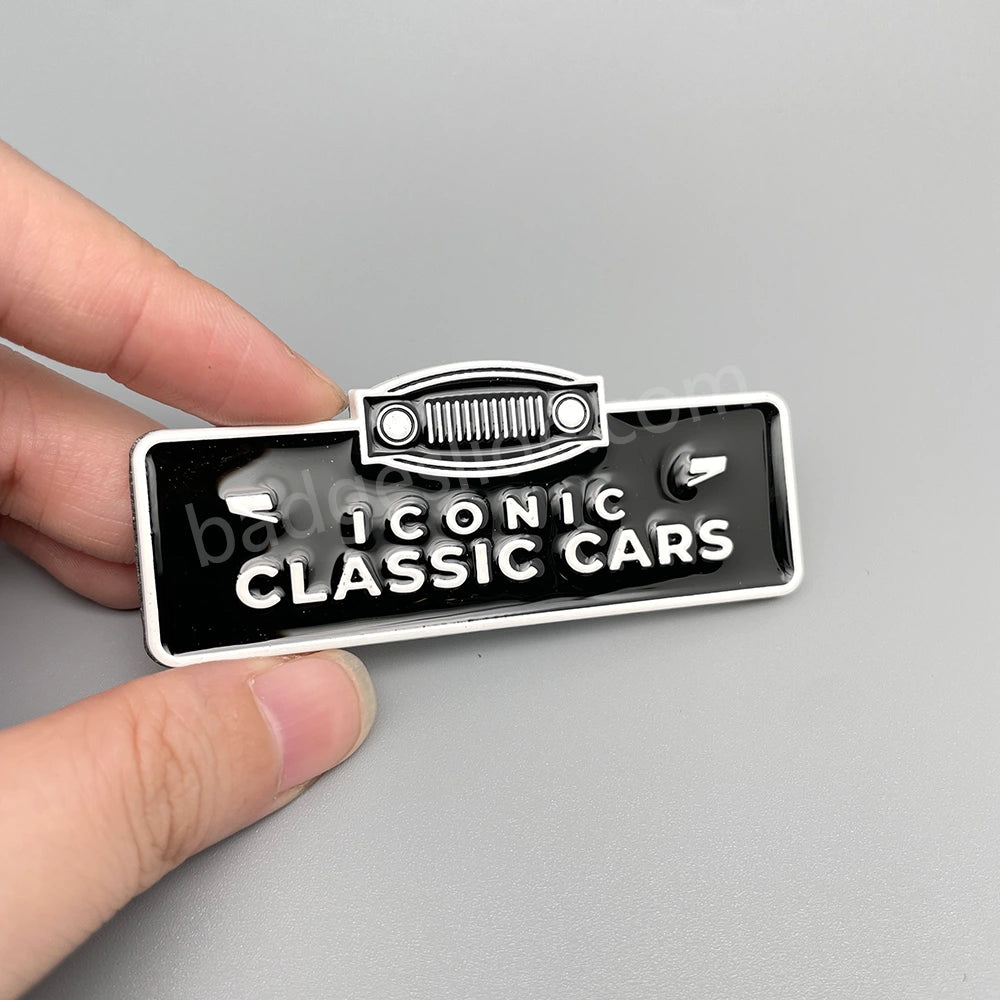 CLASSIC CARS Metal Emblem Car Badge-Black White-2pcs – Badgeslide