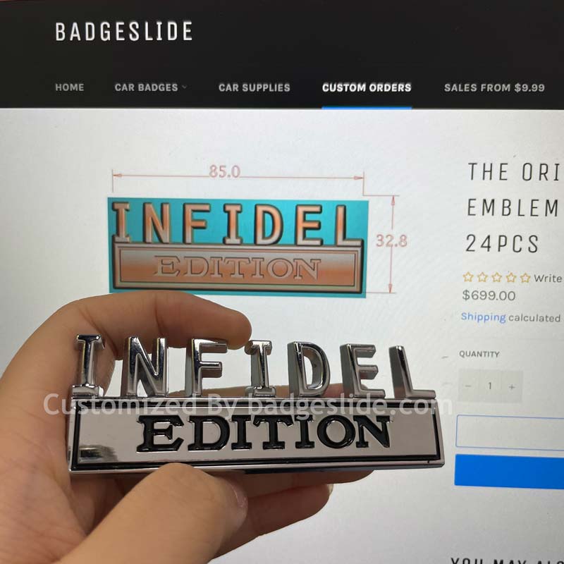 The Original INFIDEL EDITION Emblem Fender Badge-Custom-24pcs – Badgeslide