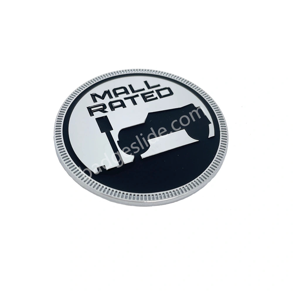 MALL Rated Round Shape Metal Badge – Badgeslide