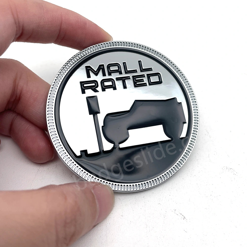 MALL Rated Round Shape Metal Badge – Badgeslide